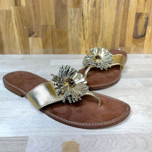 Coach | Shoes | Coach Darcie Metallic Gold Leather Fringe Crystal ...
